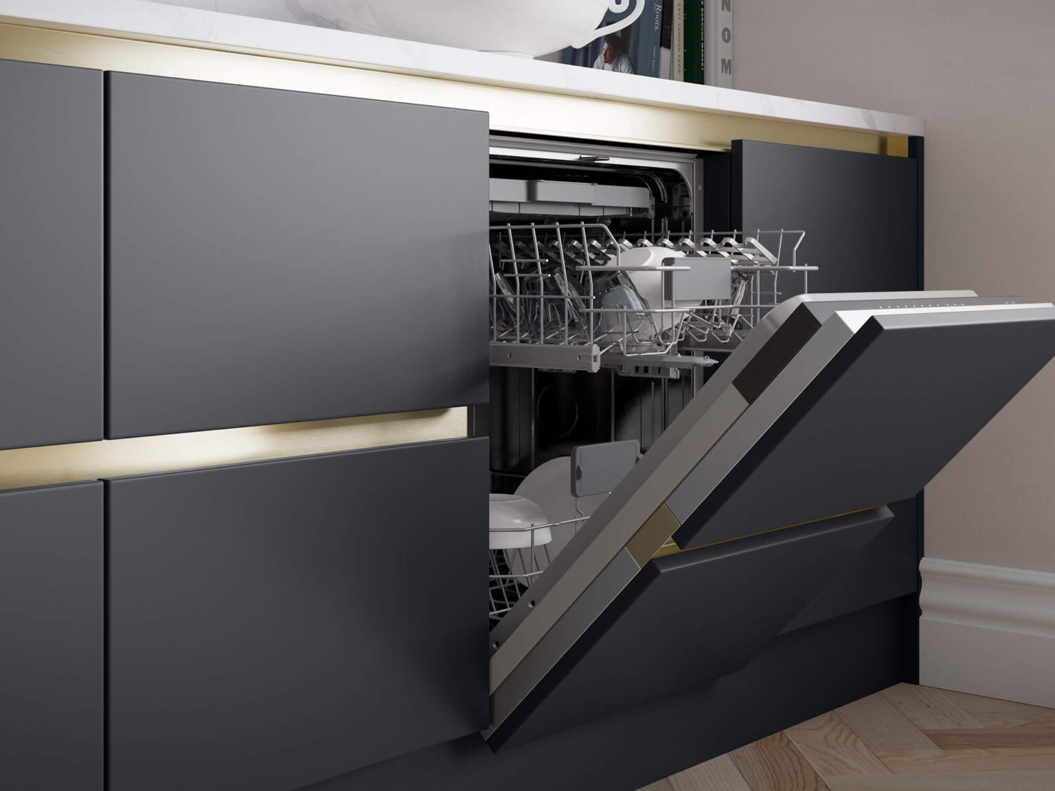 Handless Rails for Kitchen Doors in a Range of Colours