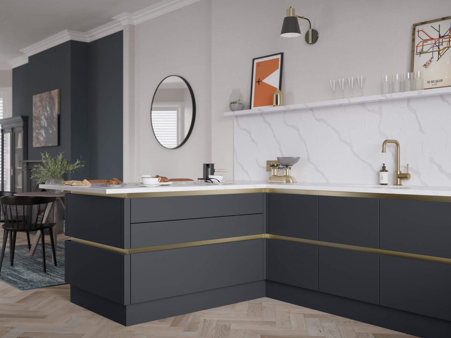 Handless Rails for Kitchen Doors in a Range of Colours